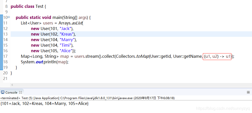 Java 8 ：List 转 Map 之 Collectors.toMap()